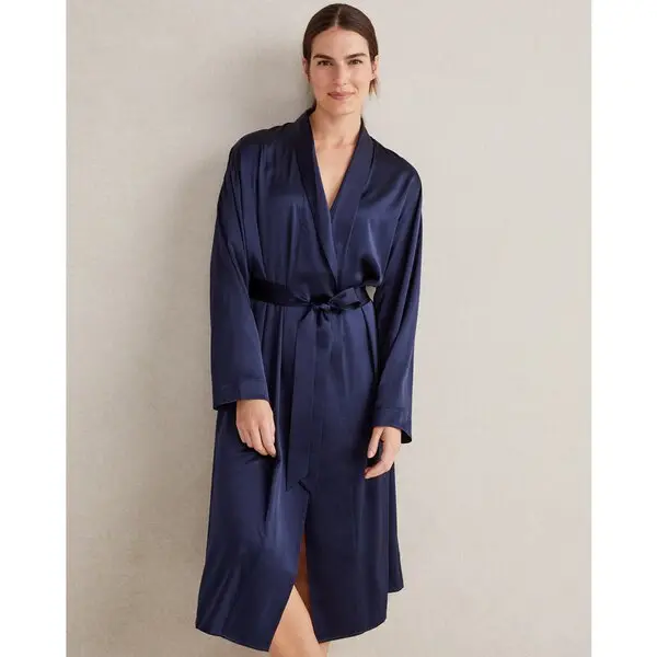 HAVEN WELL WITHIN Washable Silk Robe - Navy
