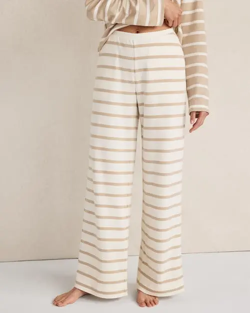 HAVEN WELL WITHIN Brushed Cotton Interlock Stripe Pants - Ivory/willow Bark