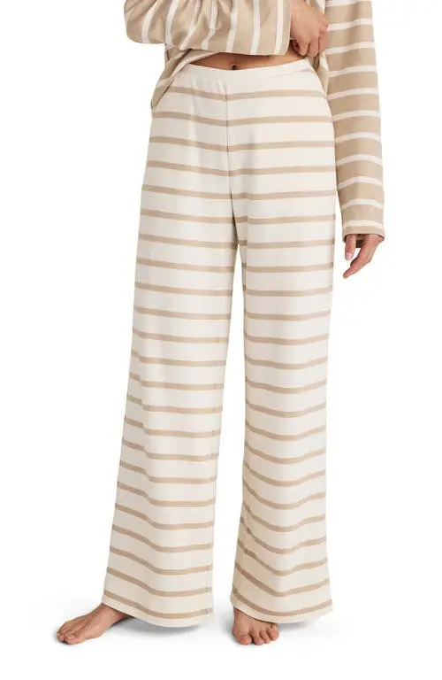 HAVEN WELL WITHIN Brushed Cotton Interlock Stripe Pants - Ivory/willow Bark