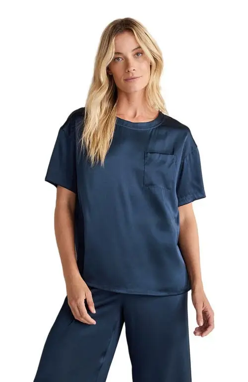 HAVEN WELL WITHIN Washable Silk Sleep Top - Navy
