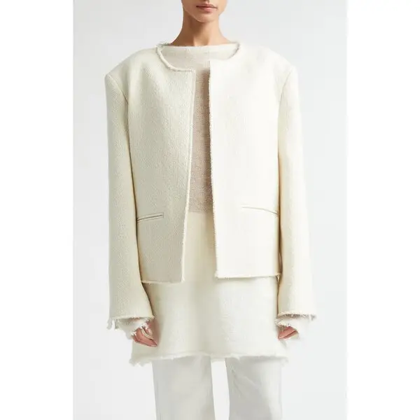 TOTEME Open Front Wool-blend Bouclé Jacket - Ecru