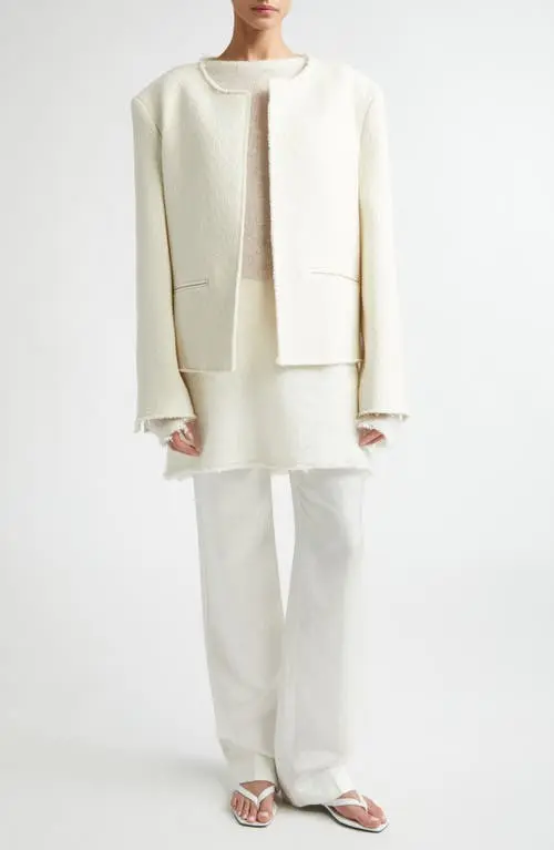 TOTEME Open Front Wool-blend Bouclé Jacket - Ecru