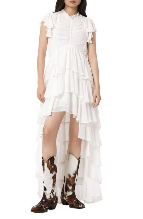 ALLSAINTS Shaela Tiered Ruffle High-low Dress - Optic White