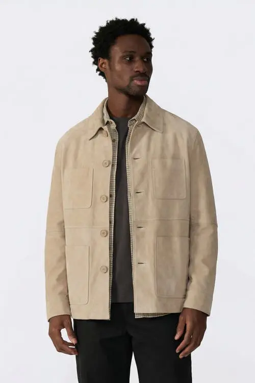FURNIQ UK Beckett Suede Chore Jacket - Beige