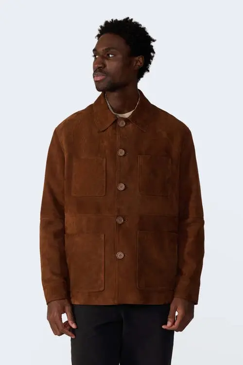 FURNIQ UK Beckett Suede Chore Jacket - Chestnut