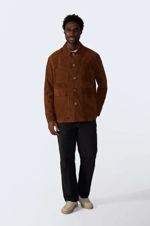 FURNIQ UK Beckett Suede Chore Jacket - Chestnut