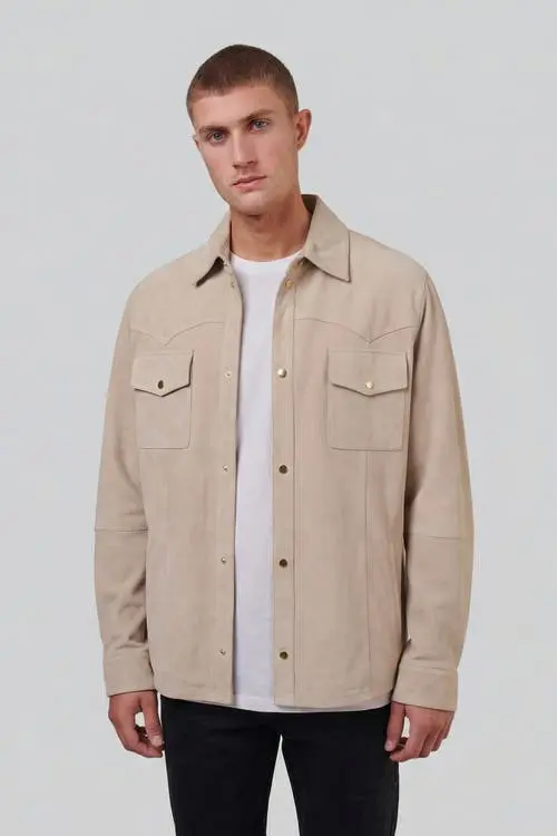 FURNIQ UK Jett Suede Shirt Jacket - Beige