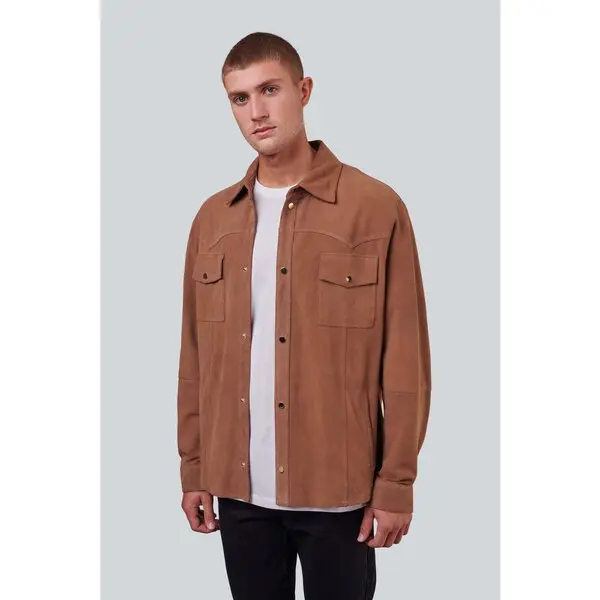 FURNIQ UK Jett Suede Shirt Jacket - Chestnut