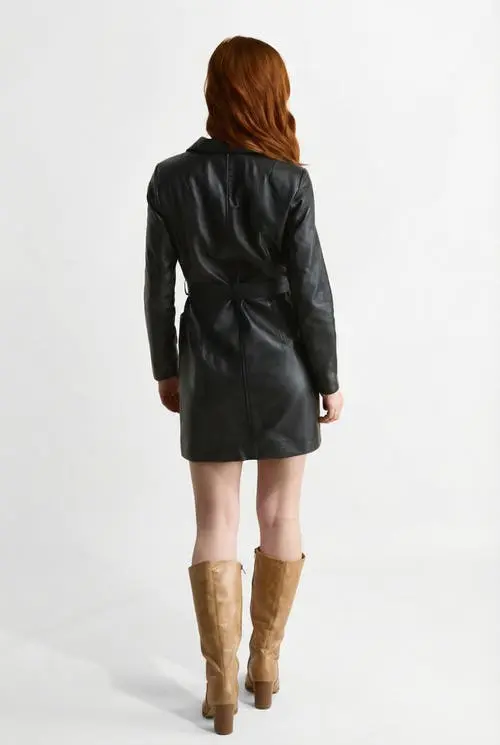 FURNIQ UK Daphne Leather Shirt Dress With Removable Belt