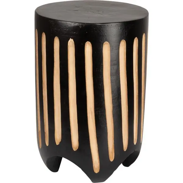STORIED HOME Side Table With Vertical Stripes - Black