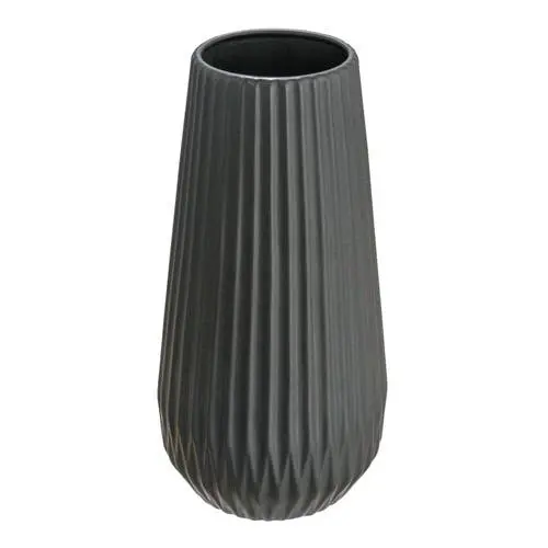 STORIED HOME Round Fluted Vase With Embossed Lines - Black