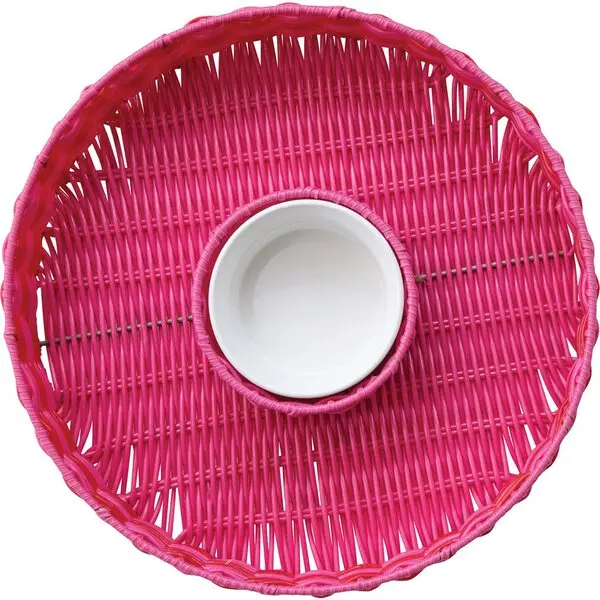STORIED HOME Woven Chip And Dip Basket With Removable Bowl - Red