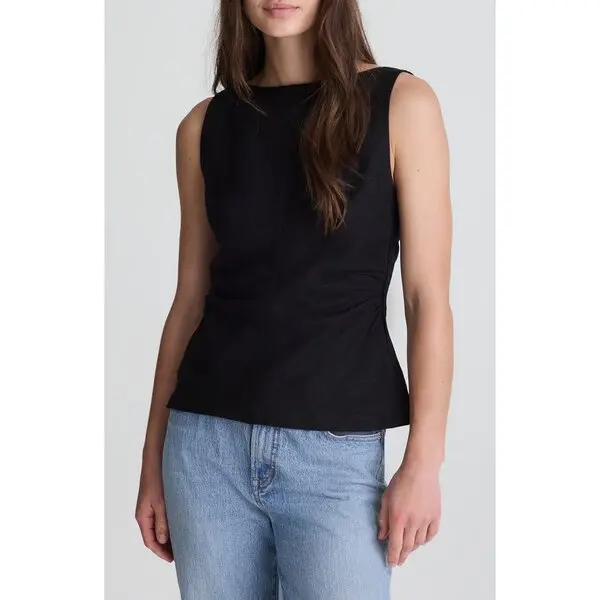 Madewell Cinched Boatneck Sleeveless Linen Top - Jet Black