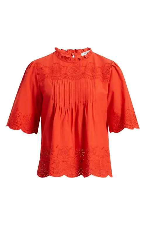 Madewell Embroidered Pintuck High Neck Cotton Voile Top - Wild Poppy