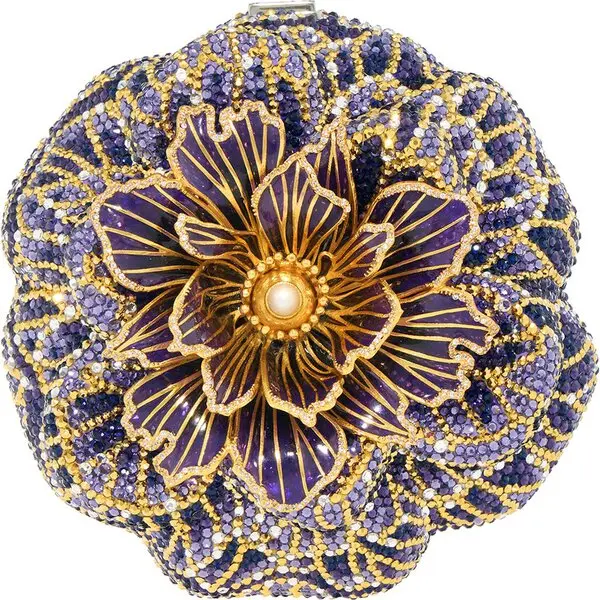 Judith Leiber Magnolia Crystal Minaudière - Silver Purple Multi
