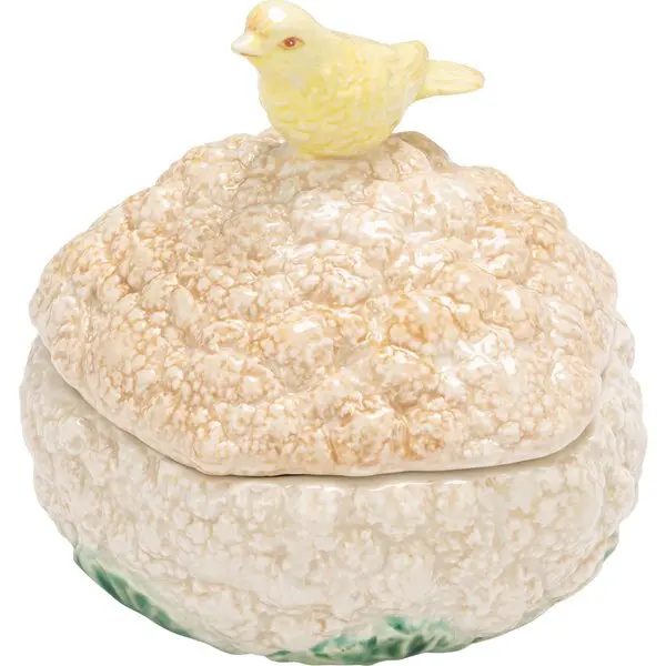 STORIED HOME Cauliflower-shaped Container With Lid And Bird - Yellow