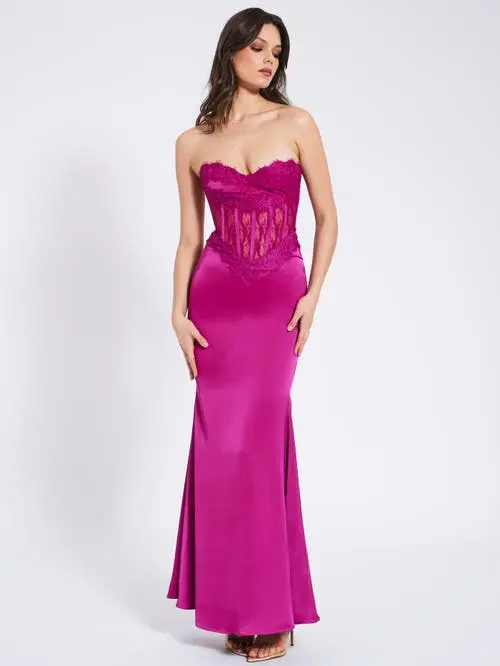 MISS CIRCLE NEW YORK Everleigh Lace Satin Corset Maxi Dress