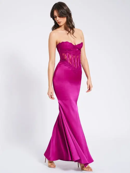 MISS CIRCLE NEW YORK Everleigh Lace Satin Corset Maxi Dress