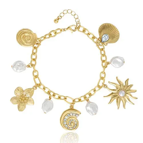 Jessica Simpson Charm Bracelet With Faux Pearls - Gold