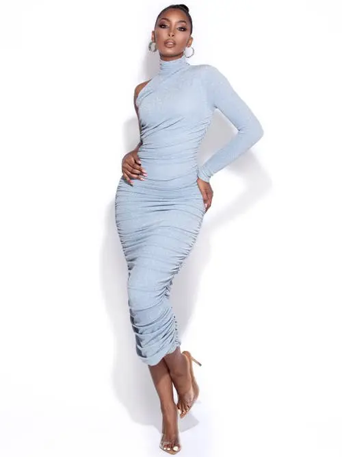 MISS CIRCLE NEW YORK Peyton One Sleeve Ruched Pencil Dress