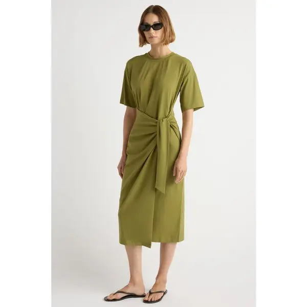 Modern Citizen Organic Cotton Wrap-waist Midi T-shirt Dress - Green