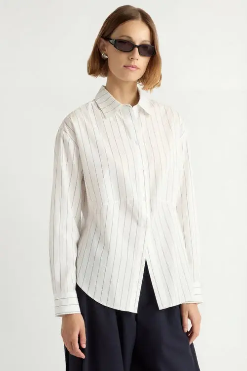 Modern Citizen Tarinah Front-split Striped Shirt
