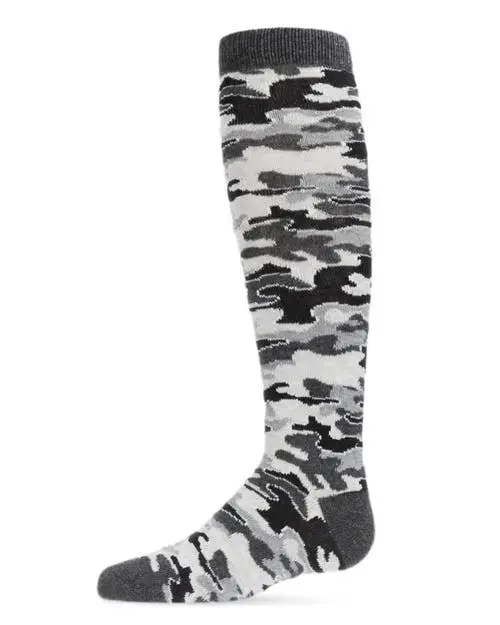 MEMOI Lurex Camo Knee High Socks - Gray