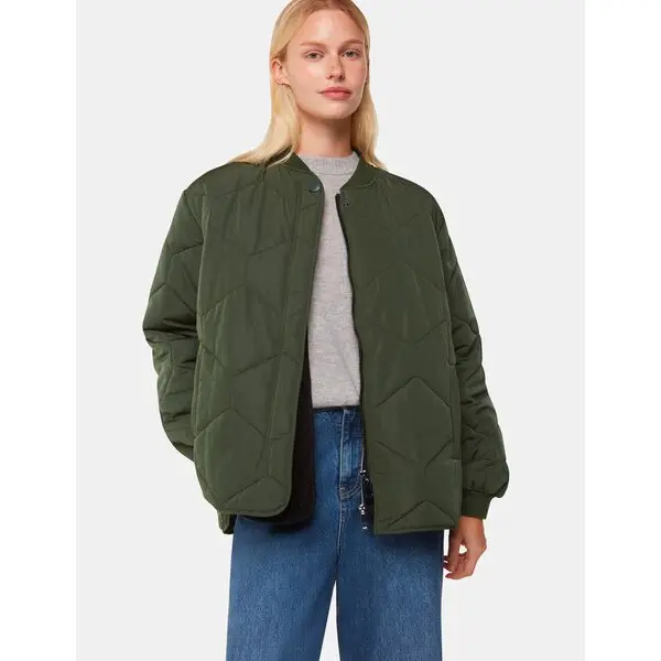 Whistles Ida Short Quilted Bomber Coat - Khaki