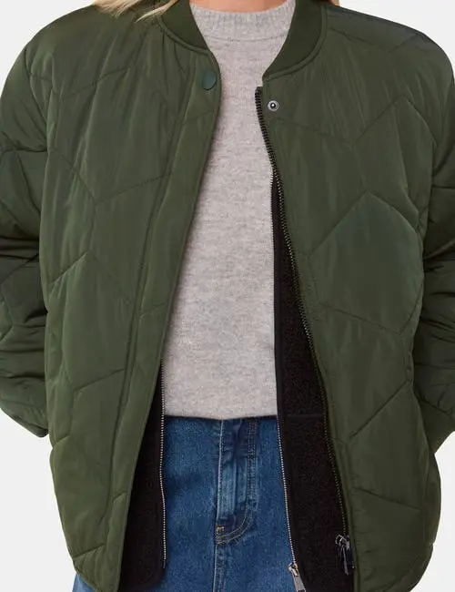 Whistles Ida Short Quilted Bomber Coat - Khaki
