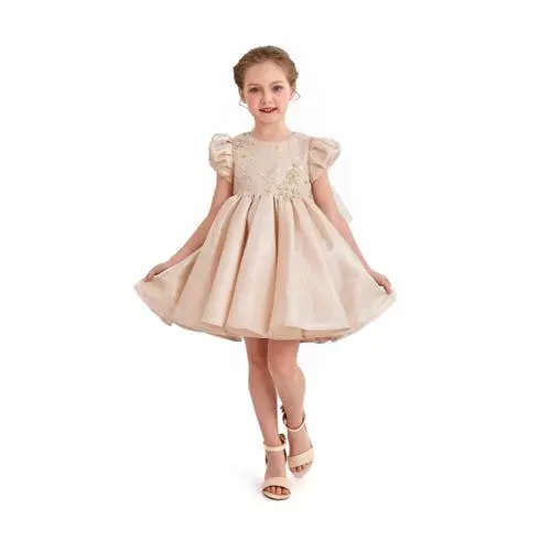TULLEEN Luna Satin Bow Occasion Dress - Champagne