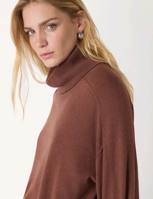 Whistles Wool Cowl Neck Knit Sweater - Brown