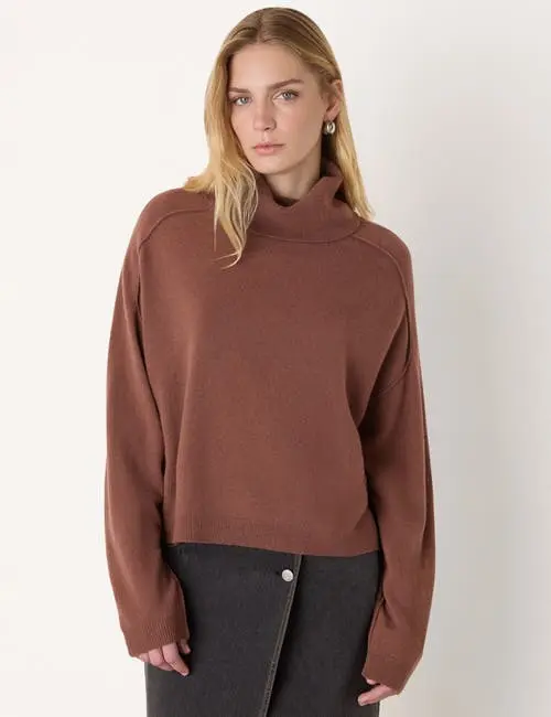 Whistles Wool Cowl Neck Knit Sweater - Brown