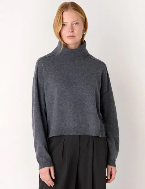 Whistles Wool Cowl Neck Knit Sweater - Grey