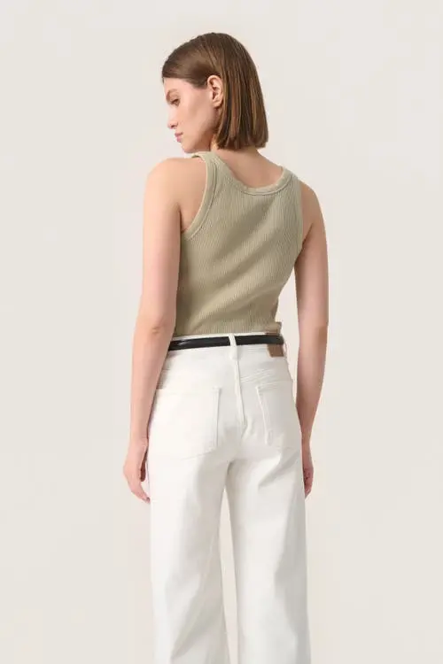 SOAKED IN LUXURY Simone Ribbed Slim Fit Tank Top - Spray Green