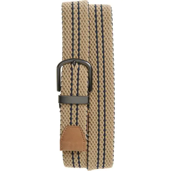 Cole Haan Stripe Reversible Stretch Woven Belt - Khaki/navy