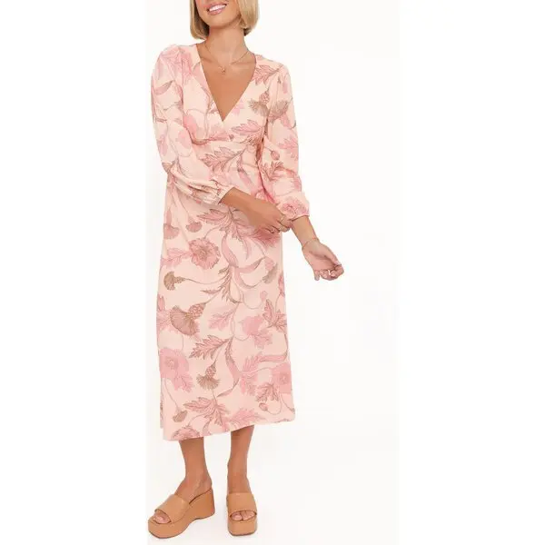 PETAL & PUP Kolby Floral Print Long Sleeve Midi Dress - Pink Floral