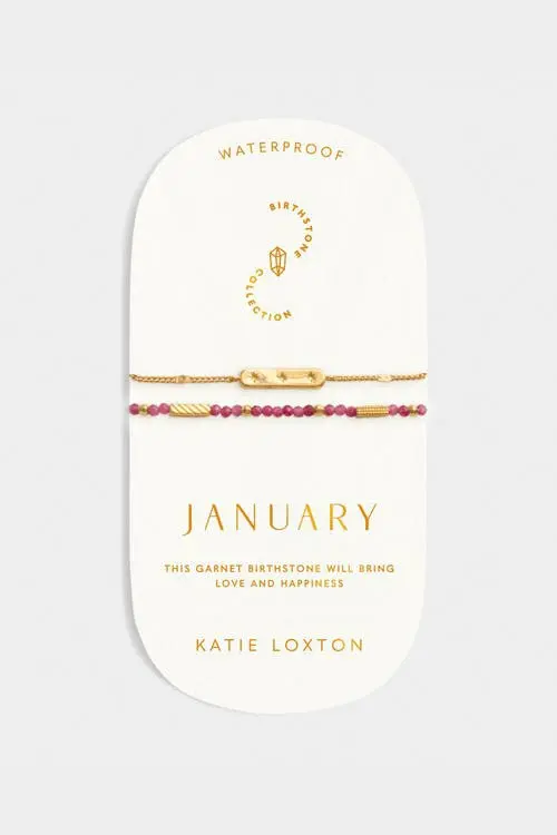 KATIE LOXTON Adjustable Beaded Bracelet With Garnet Gemstone And Gold Pvd Coating - January