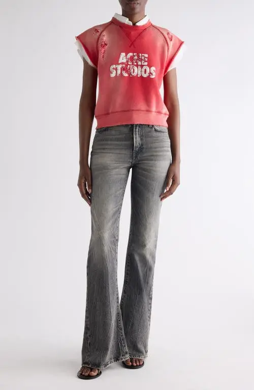 Acne Studios Mixed Media Distressed Cap-sleeve Sweatshirt - Red/white