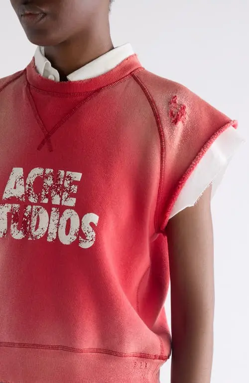 Acne Studios Mixed Media Distressed Cap-sleeve Sweatshirt - Red/white
