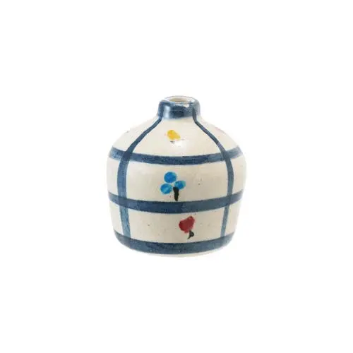 STORIED HOME Vase With Flowers And Grid Pattern - Cream