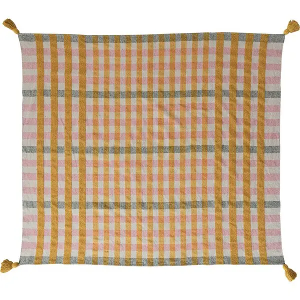 STORIED HOME Jacquard Throw With Tassels - Orange