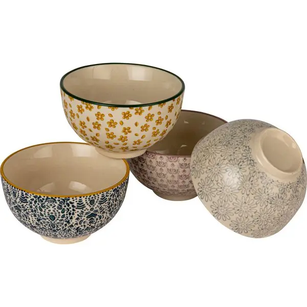 STORIED HOME Floral Mosaic Bowl Set - Beige