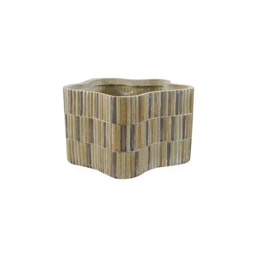 STORIED HOME Organic Shaped Planter With Mosaic Design - Beige