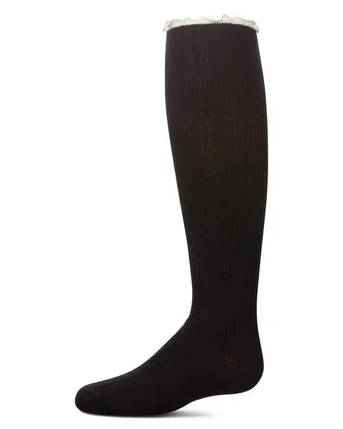 MEMOI Foldover Two Tone Knee High Socks - Black