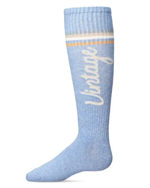 MEMOI Vintage Stripe Knee High Socks - Light Denim