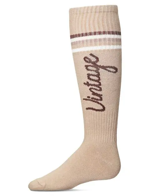MEMOI Vintage Stripe Knee High Socks - Tan