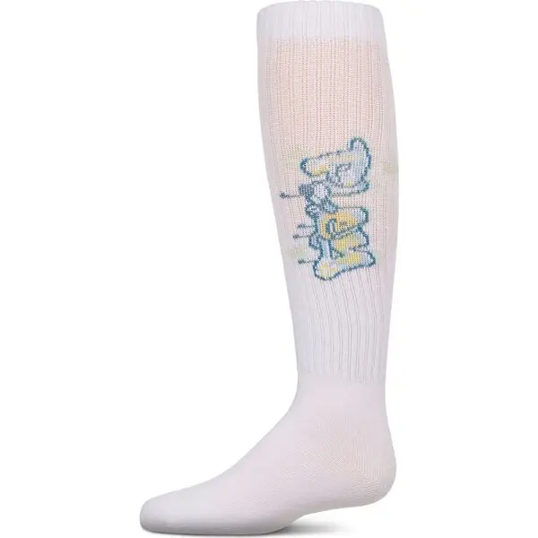 MEMOI Ribbed Stretch Graffiti Play Knee Sock - White