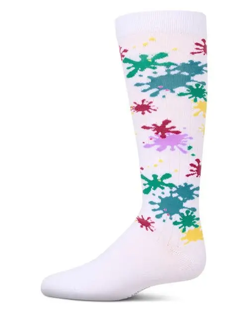 MEMOI Stretch Splatter Paint Knee Sock - White