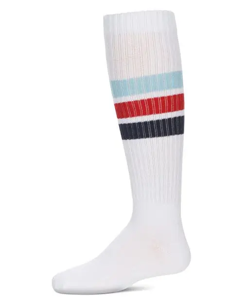 MEMOI Triple Stripe Knee High Socks - White Multi