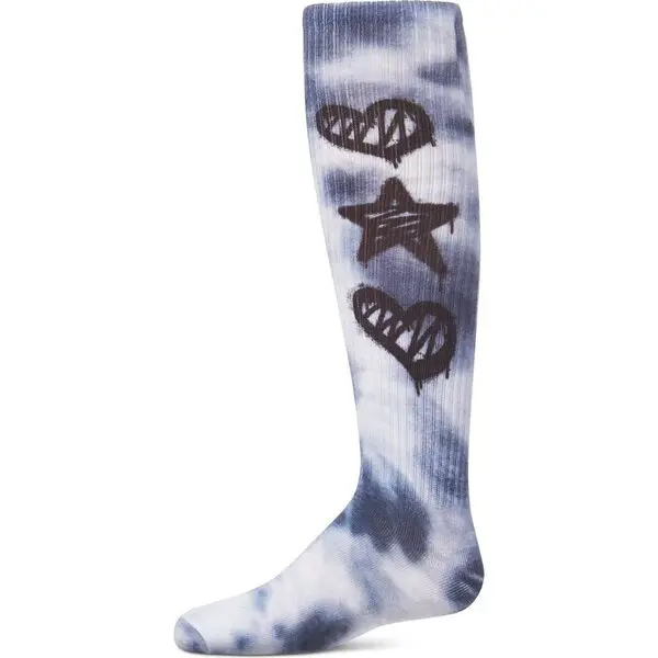MEMOI Tie Dye Graffiti Shapes Knee High Socks - Denim